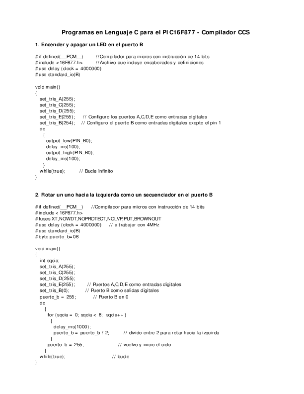 (PDF) Programas en Lenguaje C para el PIC16F877 -Compilador CCS