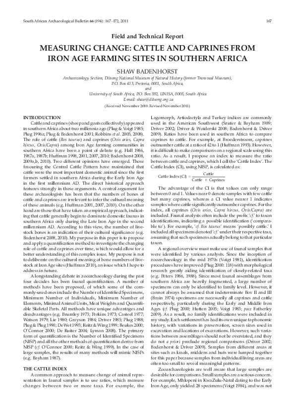 (PDF) MEASURING CHANGE: CATTLE AND CAPRINES FROM IRON AGE FARMING SITES ...