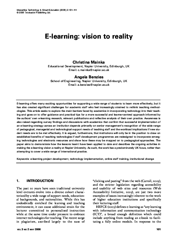 (PDF) E-learning: vision to reality