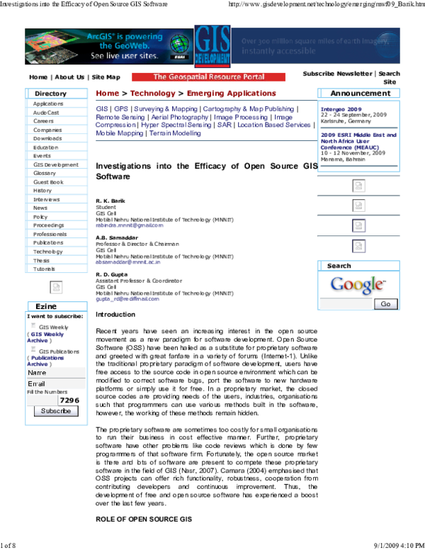 (PDF) Investigations into the Efficacy of Open Source GIS Software