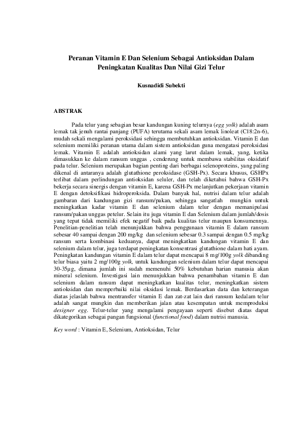 (PDF) Peranan Vitamin E Dan Selenium Sebagai Antioksidan Dalam ...