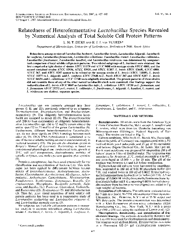 (PDF) Relatedness of Heterofermentative Lactobacillus Species Revealed ...