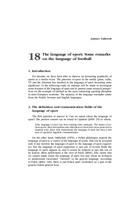 (PDF) The language of sport: Some remarks on the language of football