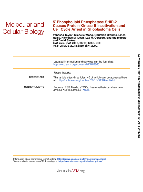 (PDF) 5' Phospholipid Phosphatase SHIP2 Causes Protein Kinase B ...