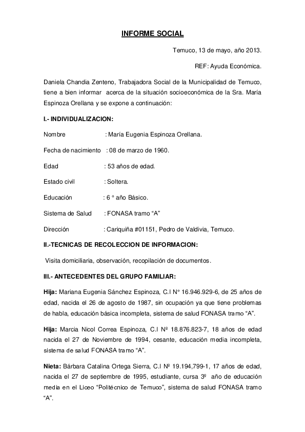 (DOC) Informe social de mria espinoza