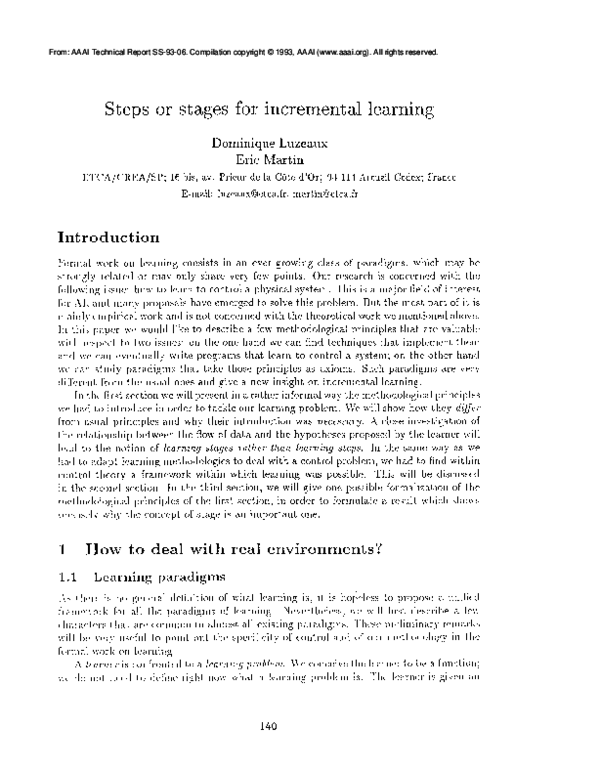 (PDF) Steps or stages for incremental learning