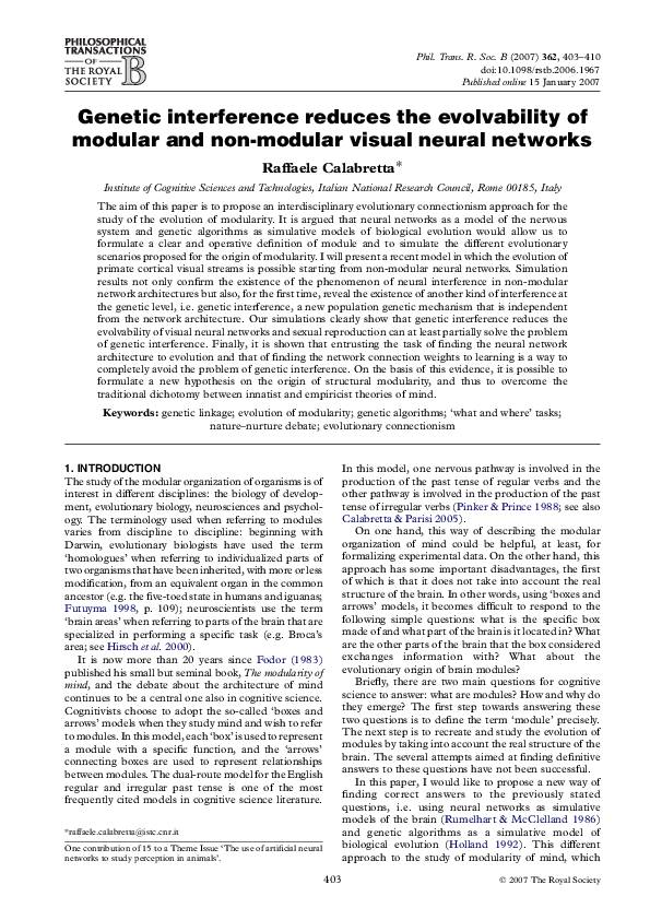 (PDF) Genetic interference reduces the evolvability of modular and non-modular visual neural ...