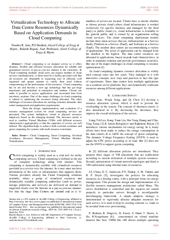 (PDF) Virtualization Technology to Allocate Data Centre Resources Dynamically Based on ...