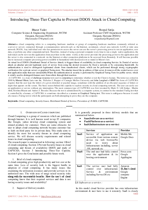 (PDF) Introducing Three-Tier Captcha to Prevent DDOS Attack in Cloud Computing