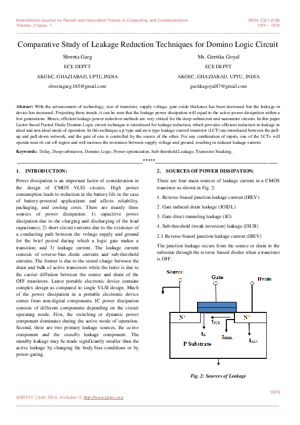 (PDF) Comparative Study of Leakage Reduction Techniques for Domino Logic Circuit