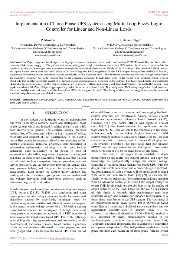 (PDF) Implementation of Three Phase UPS system using Multi-Loop Fuzzy Logic Controller for ...