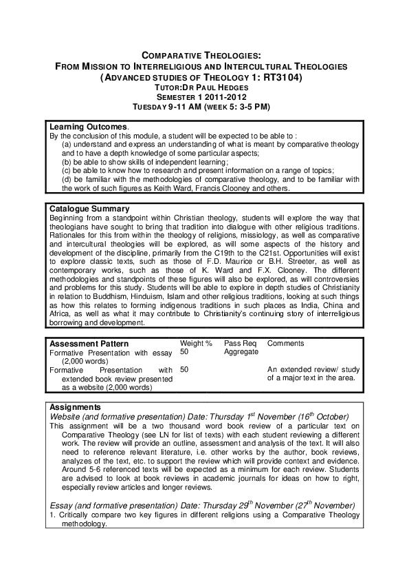 (DOC) Comparative Theology Module Handbook