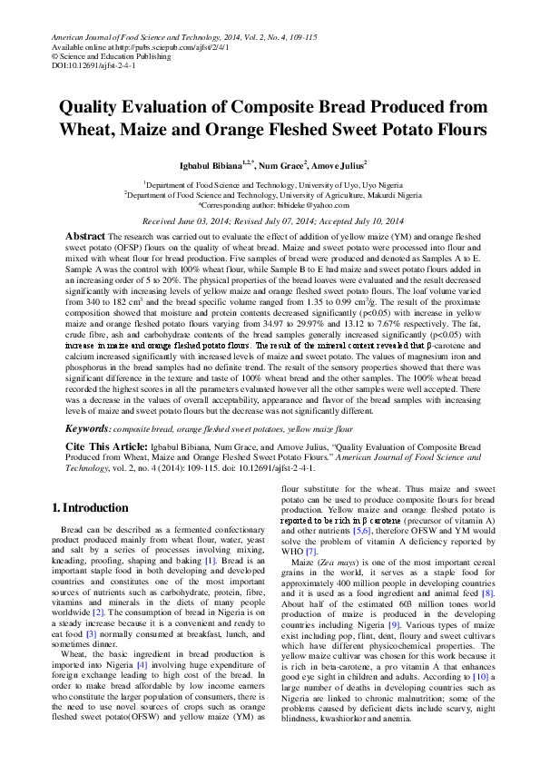 (PDF) Quality Evaluation of Composite Bread Produced from Wheat, Maize and Orange Fleshed Sweet ...
