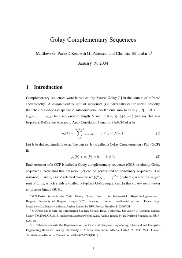 Pdf Golay Complementary Sequences 1841