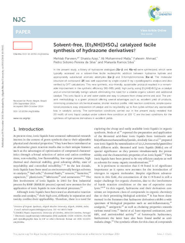 (PDF) Solvent-free, [Et3NH][HSO4] catalyzed facile synthesis of ...