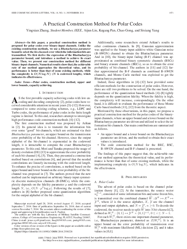 (PDF) A Practical Construction Method for Polar Codes