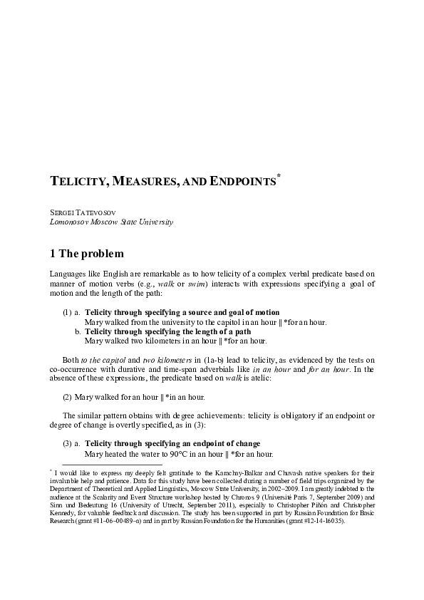 (PDF) Telicity, measures, and enpoints.