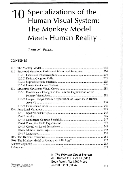 (PDF) 2004-Specializations of the Human Visual System: The Monkey Model ...