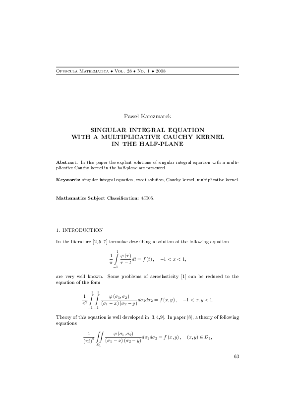 (PDF) Singular integral equation with a multiplicative Cauchy kernel in the half–plane