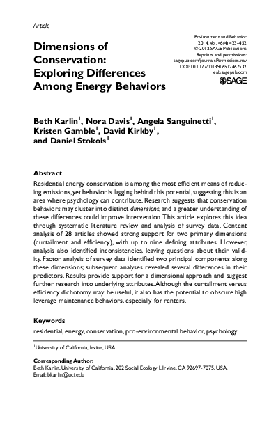 (PDF) Dimensions of Conservation: Exploring Differences Among Energy ...