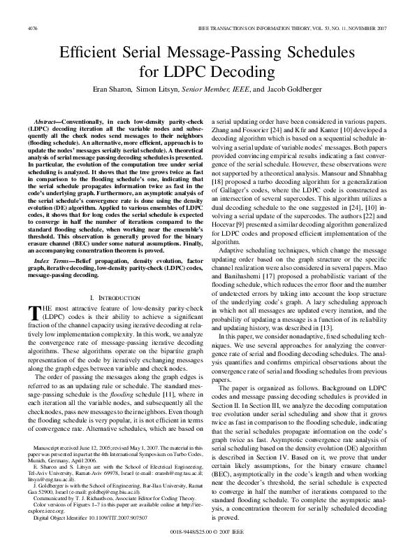 Pdf Efficient Serial Message Passing Schedules For Ldpc Decoding
