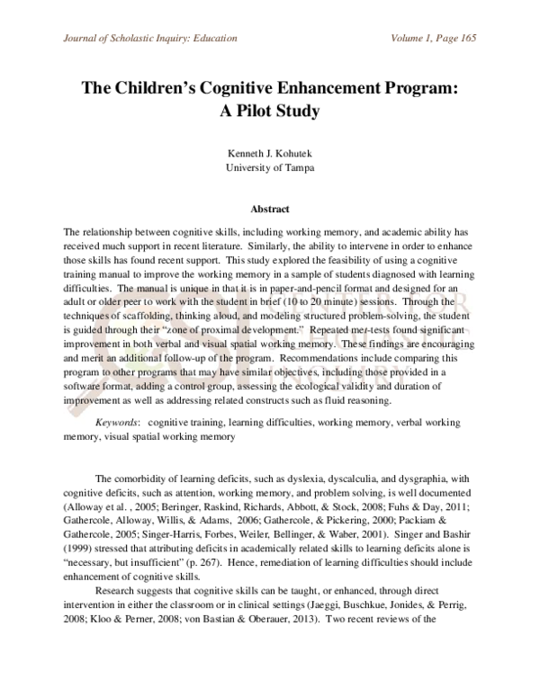 (PDF) The Children's Cognitive Enhancement Program: A Pilot Study