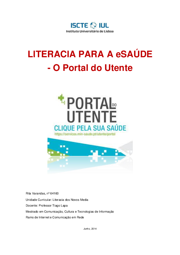 (PDF) Literacia para a e-Saúde: o Portal do Utente