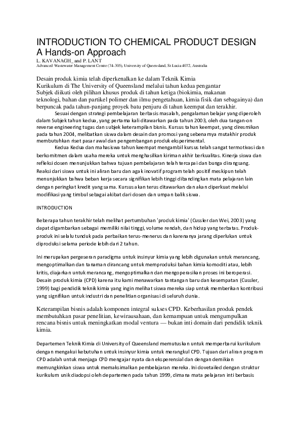 (DOC) INTRODUCTION TO CHEMICAL PRODUCT DESIGN A Hands-on Approach