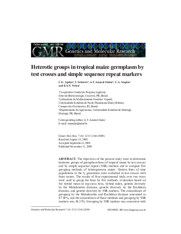 (PDF) Heterotic groups in tropical maize germplasm by test crosses and ...