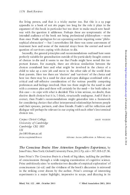 (PDF) Review of Jesse Prinz "The Conscious Brain"