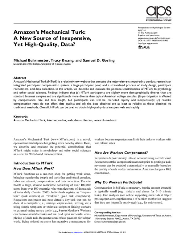 (PDF) Amazon's Mechanical Turk