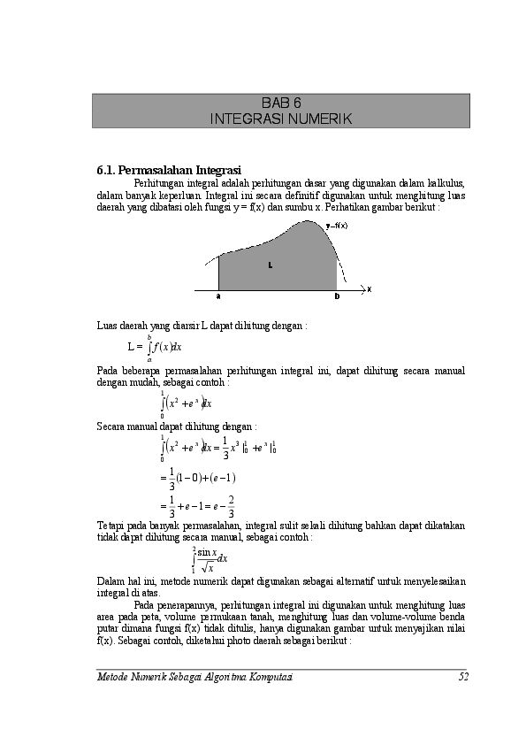 (PDF) Metode Numerik Sebagai Algoritma Komputasi 52 BAB 6 INTEGRASI NUMERIK
