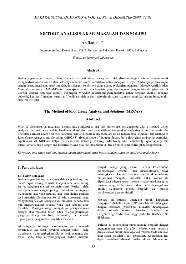(PDF) Metode Analisis Akar Masalah dan Solusi - Ari Harsono