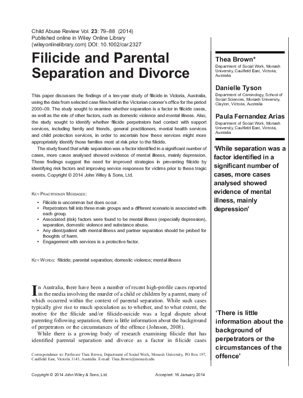 (PDF) Filicide and Parental Separation and Divorce