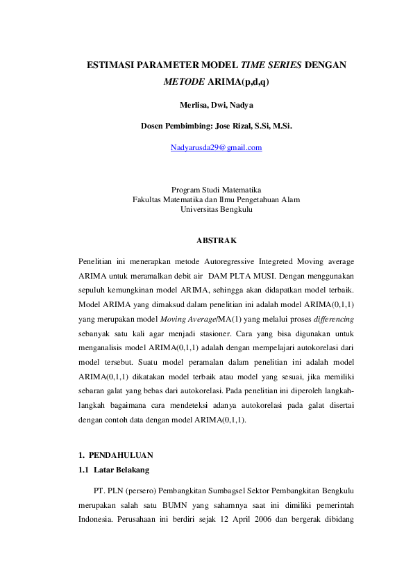 Doc Estimasi Parameter Model Time Series Dengan Metode Arimap
