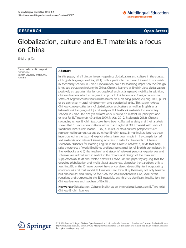 (PDF) Globalization, culture and ELT materials: a focus on China