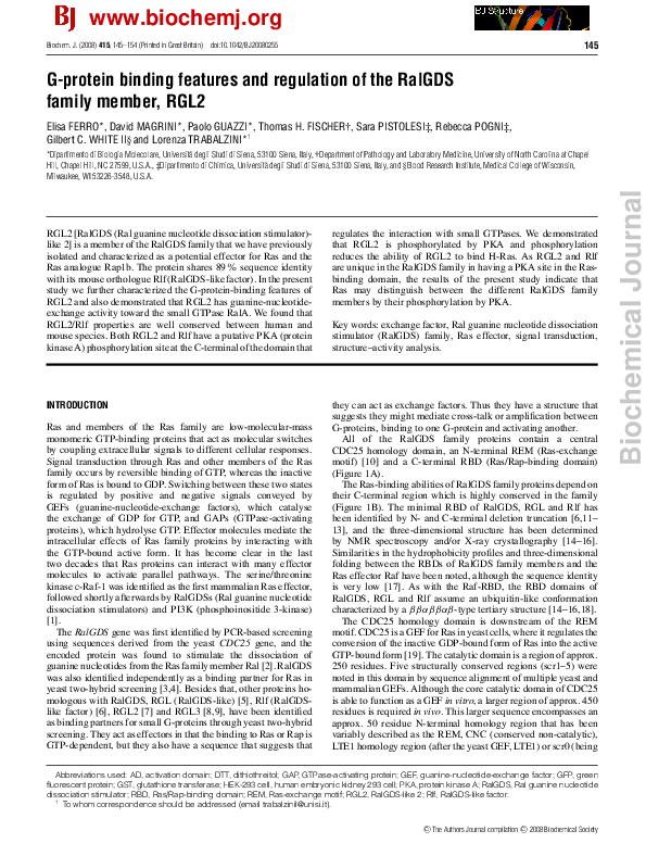 (PDF) G-protein binding features and regulation of the RalGDS family ...