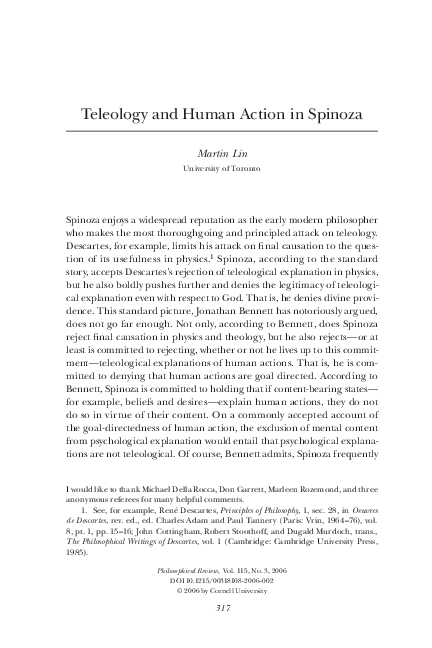 (PDF) Teleology and Human Action in Spinoza