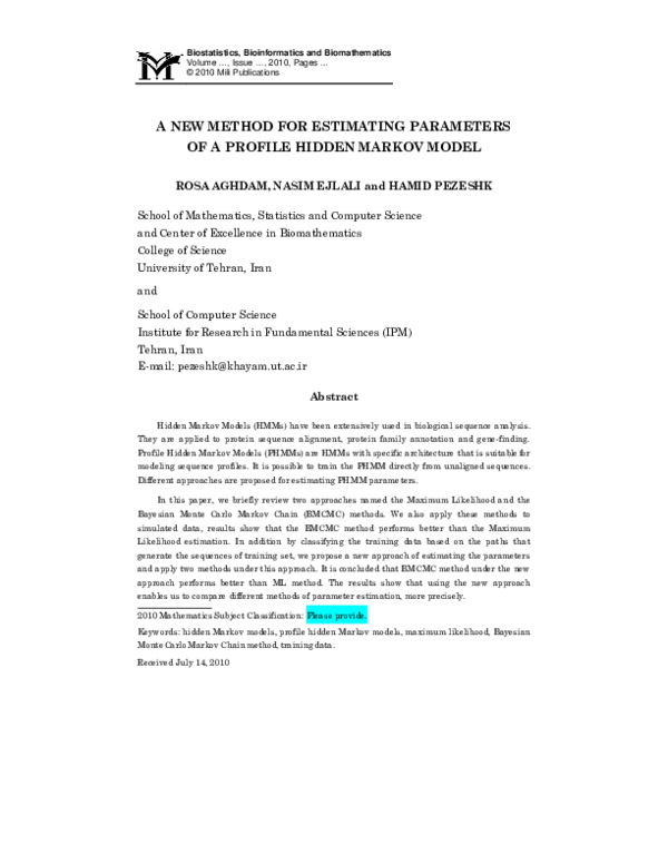 (PDF) A NEW METHOD FOR ESTIMATING PARAMETERS OF A PROFILE HIDDEN MARKOV MODEL