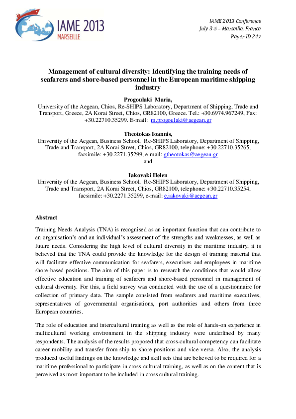 (PDF) Management of cultural diversity: Identifying the training needs ...