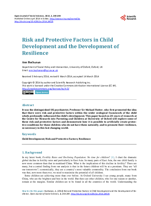 (PDF) Risk and Protective Factors in Child Development and the ...