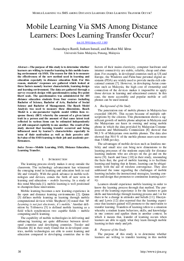 (PDF) Mobile Learning Via SMS Among Distance Learners: Does Learning ...