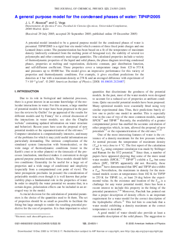 (PDF) A general purpose model for the condensed phases of water: TIP4P/2005