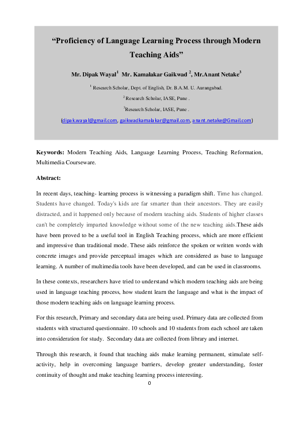 (PDF) Proficiency of Language Learning Process through Modern Teaching Aids