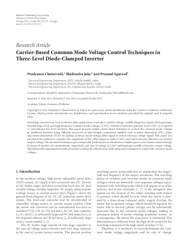 (PDF) Carrier-Based Common Mode Voltage Control Techniques in Three ...