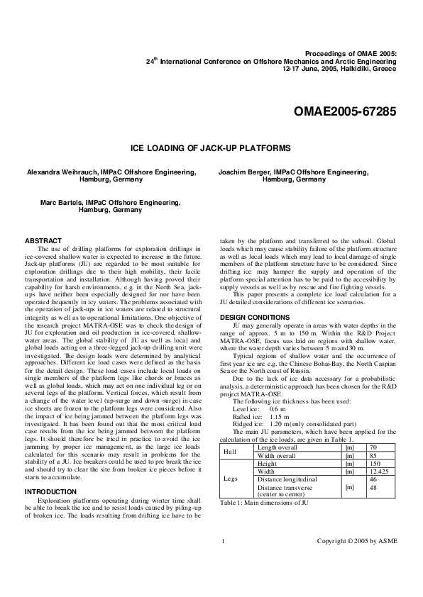 (PDF) OMAE2005-67285 ICE LOADING OF JACK-UP PLATFORMS
