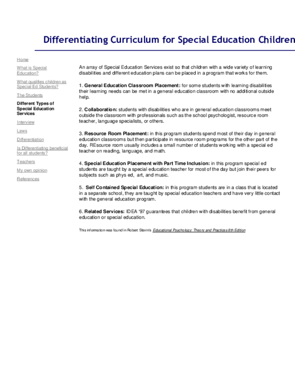 (DOC) Differentiating Curriculum for Special Education Children