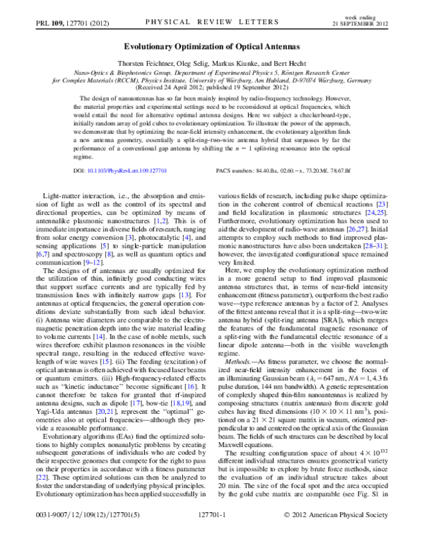 (PDF) Evolutionary Optimization of Optical Antennas