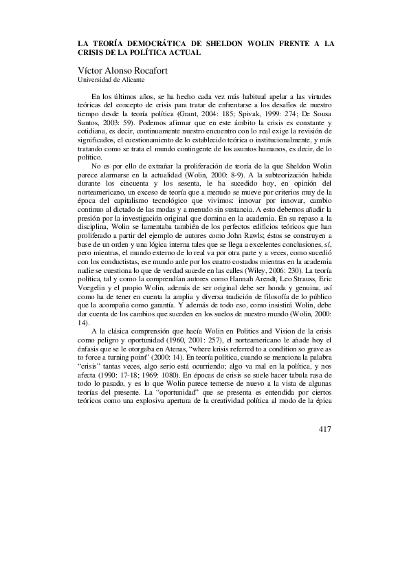 (PDF) La teoría democrática de Sheldon Wolin frente a la crisis ...