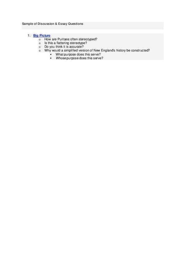 (DOC) Sample of Discussion & Essay Questions
